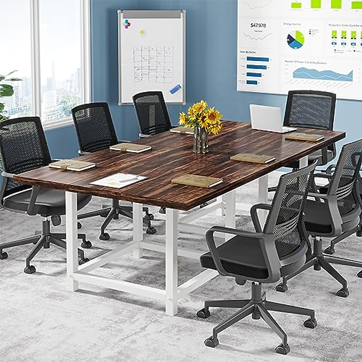 LITTLE TREE 39.5 Inches Small Conference Room Table for 4 People,Oak&Whtie
