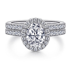 Oval Bridal Sets Wedding Ring Set for Women Platinum Plated Silver, 1Carat Center Moissanite Engagement Ring Set White Gold Anniversary Promise Rings for Her with Text Engraving（size 7