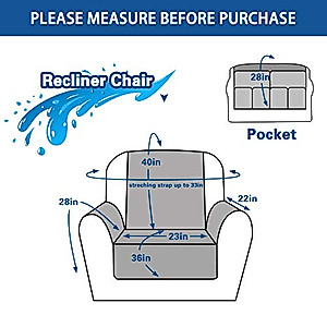 HONEST OUTFITTERS Reversible Recliner Slipcover, Water Resistant Cover with Side Pockets,Washable Recliner Protector Cover with Elastic Straps for Pets Kids Children Dog(23In,Chocolate&Beige)