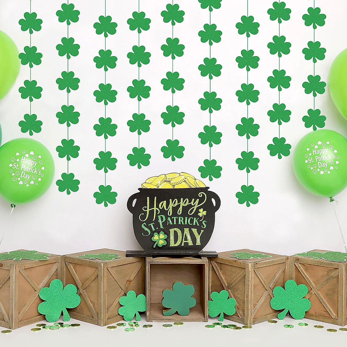 jollylife 12PCS St. Patrick’s Day Shamrock Decorations - Lucky Irish Party Hanging Ornaments Garland Cutouts