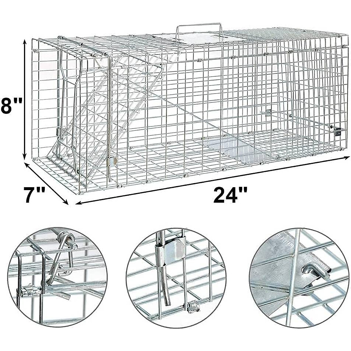 Jahy2Tech Live Animal Trap Cage 24"X8"X 7.5" Cat Trap Cage Foldable Steel Humane Catch and Release for Rabbit, Groundhog, Squirrel, Raccoon, Mole, Gopher, Cat
