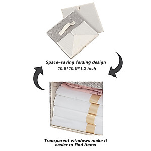 EITMOW 11 inch Closet Open Storage Bins with Clear Window with Reinforced Handles, Woven Fabric Storage Cubes, Foldable Organizer Bins for Closet Shelves, Clothes. (2PCS/Beige)