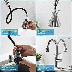 Kitchen Faucet Pull Down-Arofa A01LY Commercial Modern Single Hole Single Handle high arc Stainless Steel Brushed Nickel Kitchen Sink faucets with Pull Out Sprayer
