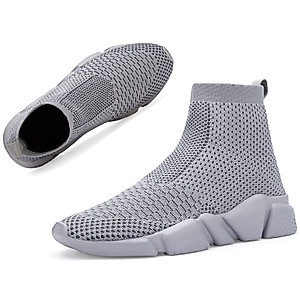 Santiro Boys Sneakers Sock Shoes Girls Lightweight High Top Kids Slip On Shoes Breathable Running Shoes All Gray (Little Kid/Big Kid/Toddler) 4 M US