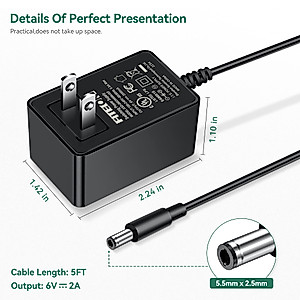 FITE ON 6V 2A [6 Volts 2 Amps] Adapter Power Supply AC to DC Plug 5.5 x 2.1mm & 2.5mm for 6volt 100mA 300mA 500mA 600mA 800mA 900mA 1000mA 1500mA 2000mA