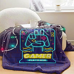 Flannel Gaming Throw Blanket for Boys Girls Teens, Soft Fluffy Video Game Blankets for Kids Teenage Adults, Gamer Fleece Throw Blankets for Beds Bedroom Room Decor Couch 60x50 Inches