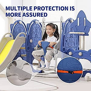 UNICOO - Toddler Slide and Swing Set, Kids Indoor and Outdoor Playground Combination for Boys & Girls (8 in 1 - Dark Blue)