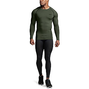TSLA Men's Thermal Long Sleeve Compression Shirts, Athletic Base Layer Top, Winter Gear Running T-Shirt, Heat Core 2pack Black & Red/Olive, Large