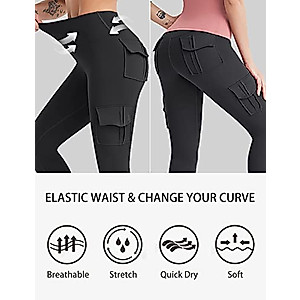 COMFY ONE Cargo Leggings with Pockets for Women High Waisted Elastic Yoga Workout Lounge Pants Dark GrayXL