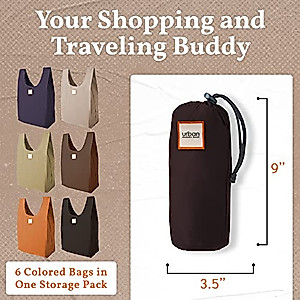 Urban Market Bags - Reusable Shopping Bags, Large Nylon Foldable Grocery Bags with Comfortable Handles, Machine-Washable Grocery Totes in a Compact Pack, Rural, Set of 6