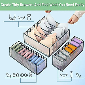 ABC life 3Pcs Underwear Drawer Organizer Set, Foldable Sock Bra Underpants Organizer Drawer Divider, Washable Closet Cabinet Storage Boxes for Clothes, Stockings, Ties and Bras (6+7+11 Grid, Grey)