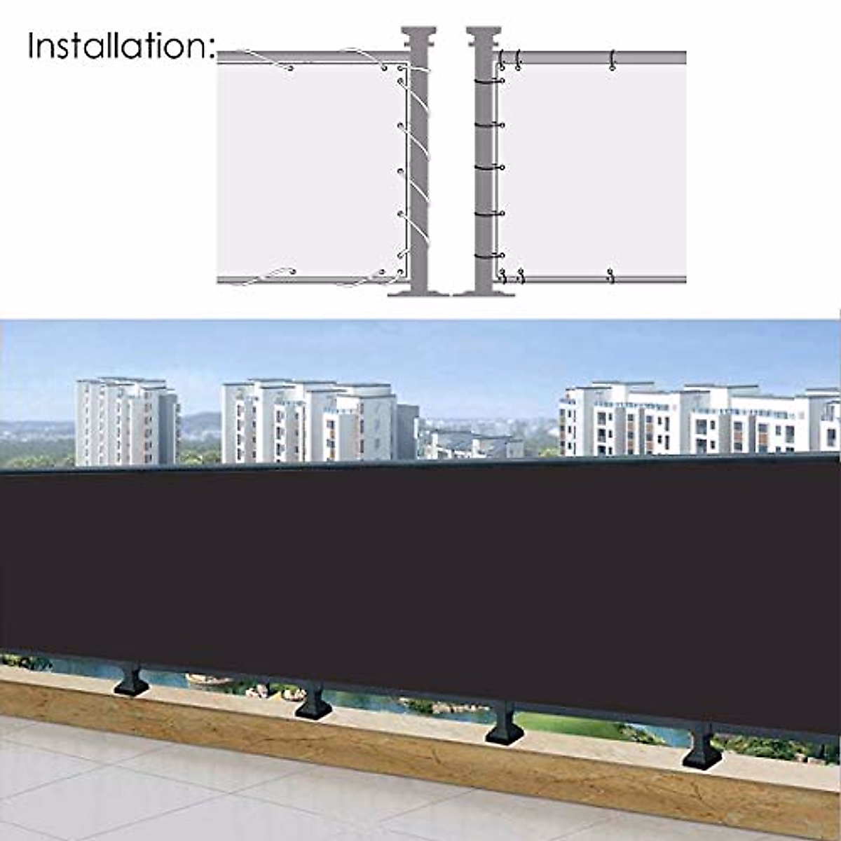 Fence Privacy Screen, DICASAL Deck Privacy Screen Cover, 3.05 x 16.4 ft UV-Protection Mesh Fence Windscreen for Porch, Patio, Balcony and Apartment Grey