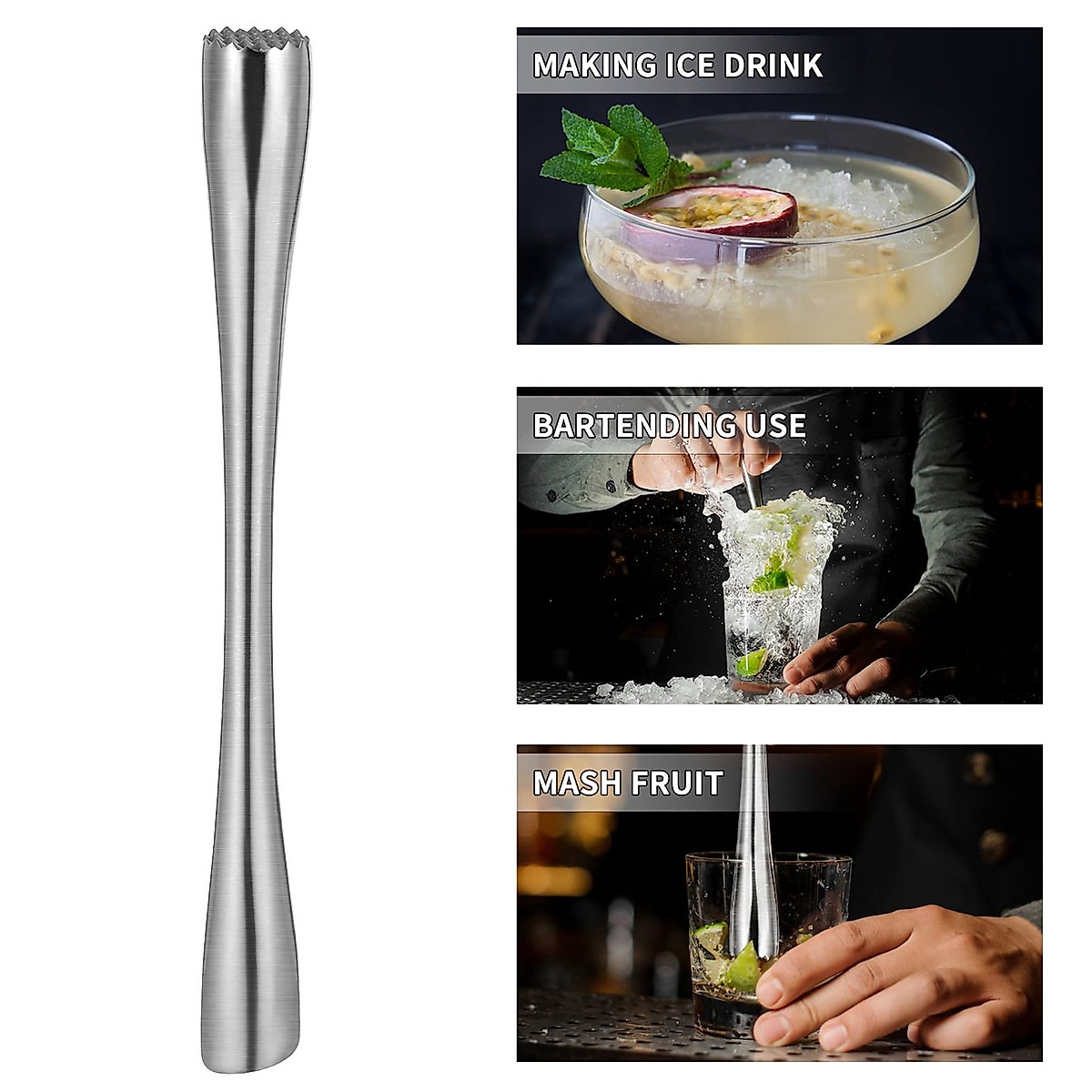 Cabilock Cocktail Muddler Kitchen Masher Tool Margarita Muddler Stainless Steel Cocktail Muddler Stainless Steel T Tool Stainless Steel Whisk Stainless Steel Muddler Drinks Extended Section