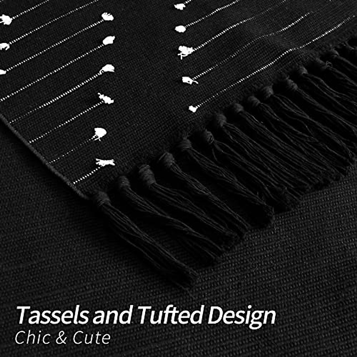 MitoVilla Boho Kitchen Runner Rug 2'x4.3', Black and White Hallway Rugs, Farmhouse Simple Geometric Bath Mat with Tassel, Washable Cotton Woven Living Room Rug