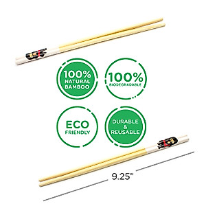 GAMAGO Ninja Bamboo Chopsticks Set-5 Pairs of Adorably Cute Reusable Chop-Sticks-Easy Grip, Lightweight, Durable, 9.25 Inches, Red