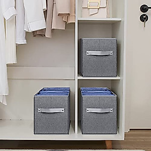 SLEEPING LAMB Medium Fabric Storage Baskets for Shelves Organizing Collapsible Storage Bins for Closet Storage Baskets Wardrobe Clothes Organizer, 3 Packs (Grey)