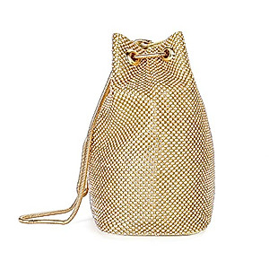 Rhinestone Evening Party Bags for Women Sparkly Gold Clutch Crystal Bucket Purse Wedding Purses Wallet Fancy Desinger Handbags Bing Glitter Shoulder Bags for Cocktail Prom Night Out Small Tote Bag