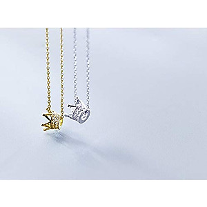 Princess Crown Charm Necklace for Women Girls 925 Sterling Silver Delicate Cute Crystal CZ Queen Royal Tiara Pendant Luck Choker 18" Silver Chain Adjustable Dainty Wedding Jewelry Gift (Silver)