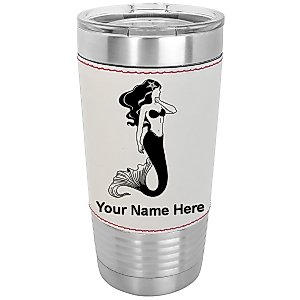 LaserGram 20oz Vacuum Insulated Tumbler Mug, Mermaid, Personalized Engraving Included (Faux Leather, Baseball Style)