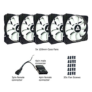 Apevia 512S-WB 120mm 4pin Molex & 3pin Motherboard Black/White Case Fan (5-pk)