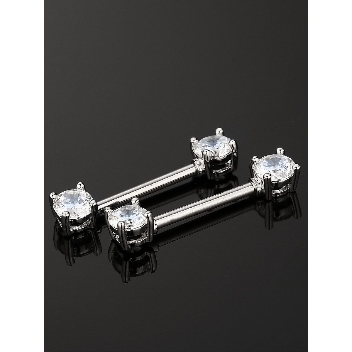 Sumind 6 Pairs Nipple Bars Surgical Stainless Steel Piercing Barbell Ring Tongue Ring Cubic Zirconia Nipple Rings Body Piercing Jewelry, 14 Gauge