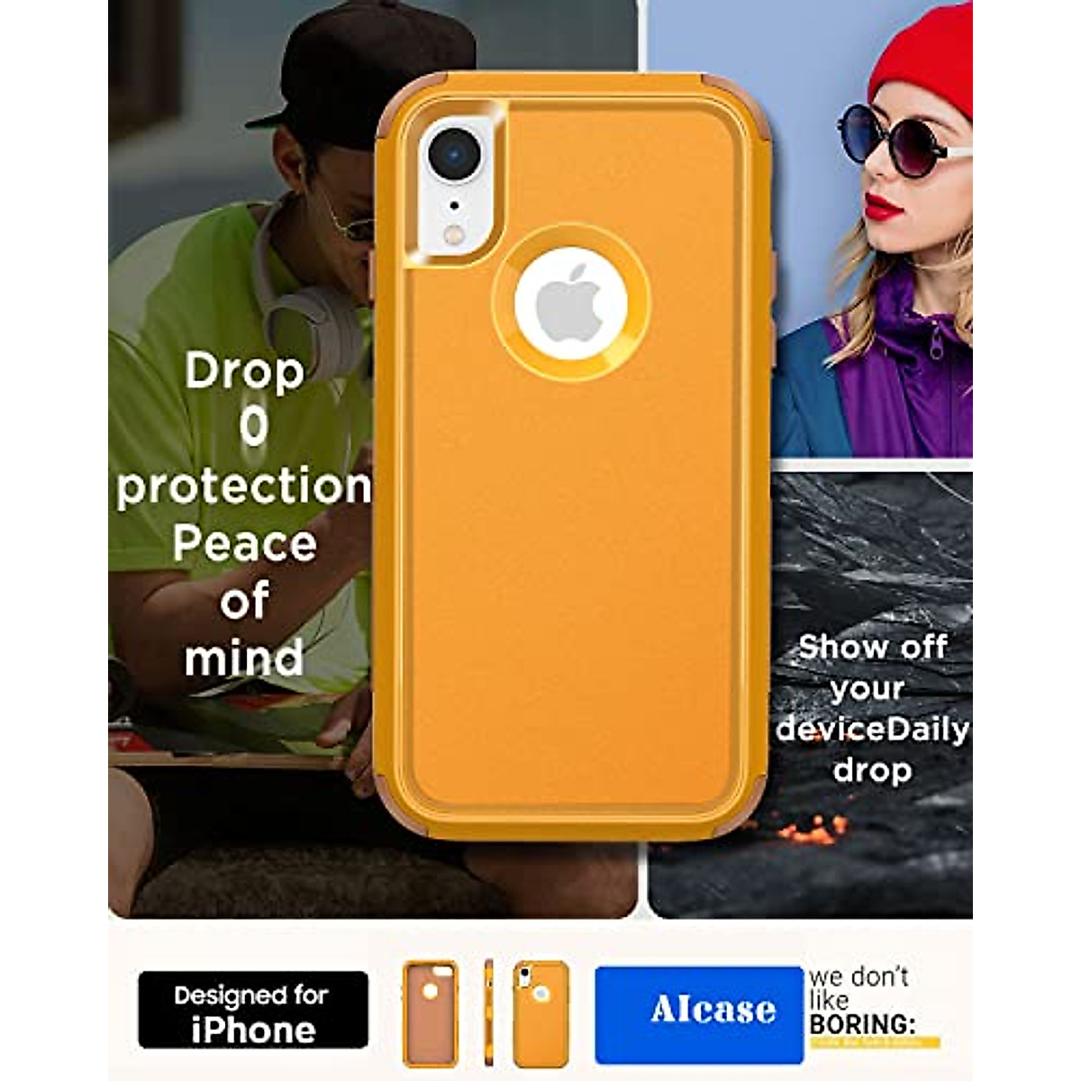 AICase Rugged Case for iPhone XR,Heavy Duty 3-Layer Pocket-Friendly Durable Military Grade Protection Shockproof/Drop Proof Protective Cover for iPhone XR 6.1”_7 Yellow