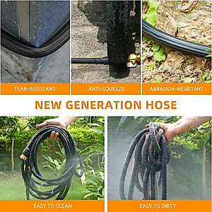 Expandable Garden Hose,New Upgrade Water Hose with Lightweight Rubber Fabric and Triple Layer Latex Core, 3/4" Solid Brass Fittings, No-Kink, Retractable Flexible Hose with Spray Nozzle (50FT, Black)