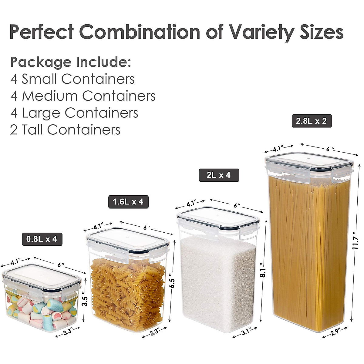 14pcs Food Storage Containers Set, Kitchen & Pantry Organizers and Storage, BPA-Free Plastic Airtight Pantry Storage Container with Lids for Cereal , Flour and Sugar, Includes 24 Labels