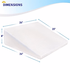 Bed Wedge Pillow Cooling Memory Foam Top – 8" 24" 24" Elevated Support Cushion, Triangle Wedge Pillow for Sleeping, Lower Back Pain, Acid Reflux, Heartburn, Allergies, Snoring – Removable Cover