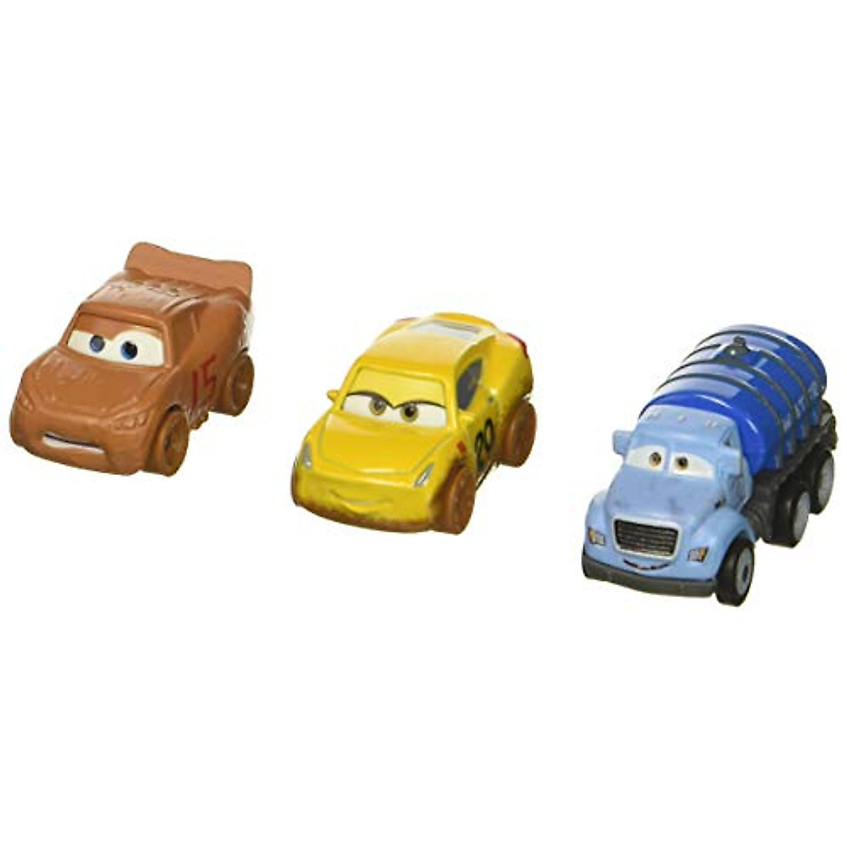 Disney Car Toys Mini Racers Vehicles, 3 Pack - Muddy Cruz, Muddy Lightning McQueen, Mr Drippy Exclusive