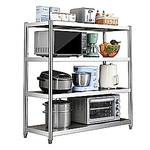 Generic XBSM Stainless Steel Shelves 4-Tier Adjustable Shelving Unit Heavy-Duty Shelf Suitable for Kitchen Commercial Restaurant Garage Storage 200lb Per (35.5L×13.7W inch)