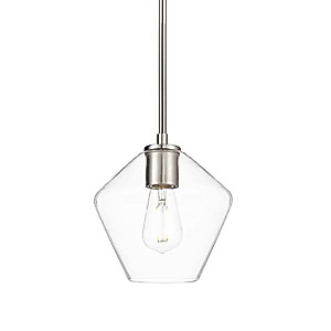 Linea di Liara Macaria Modern Glass Farmhouse Pendant Lighting for Kitchen Island and Over Sink Lighting Fixtures Brushed Nickel Pendant Light Hanging Ceiling Light Angled Clear Glass Shade, UL Listed