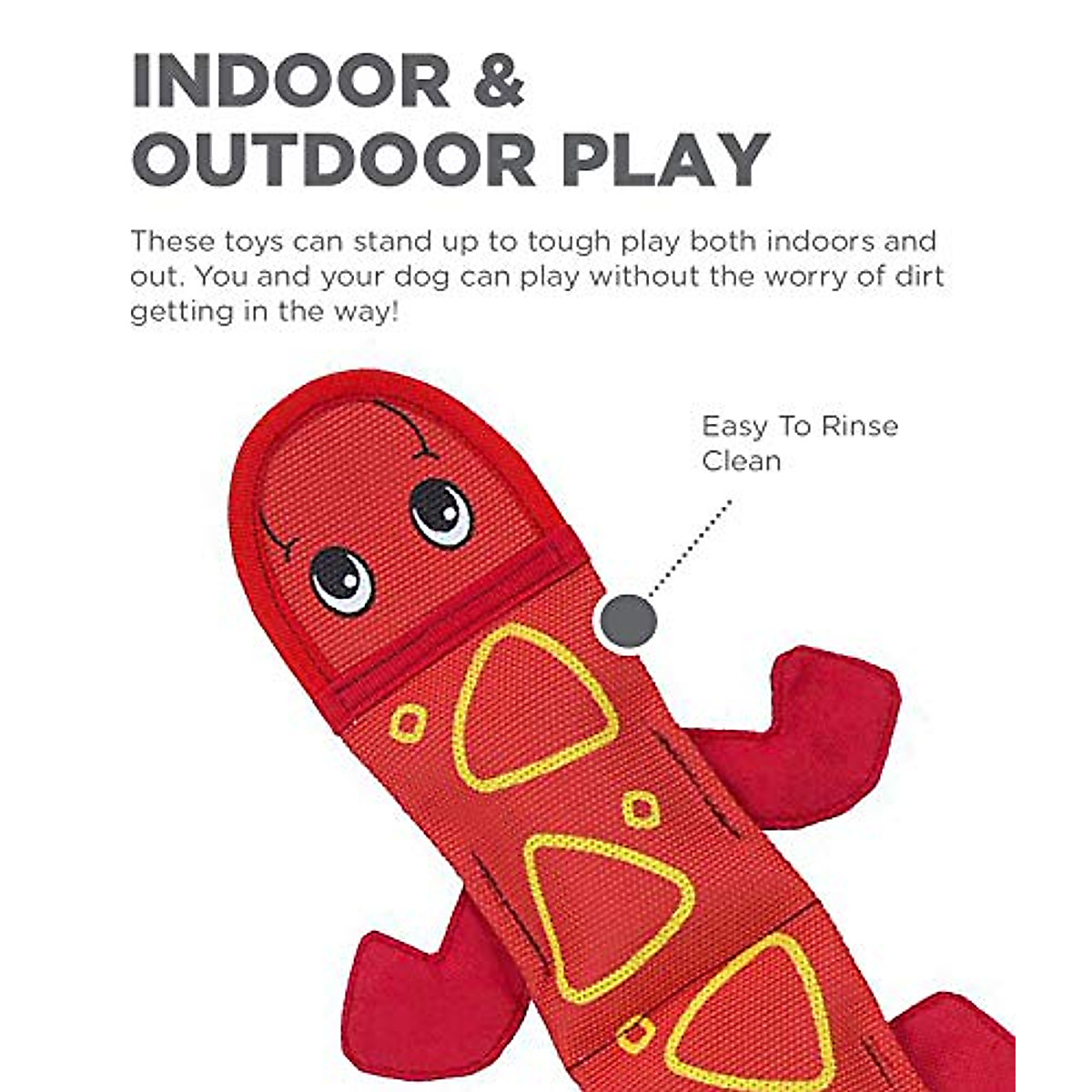 Outward Hound Fire Biterz Red Lizard Plush Firehose Material Interactive Dog Toy, Large