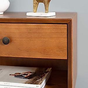 Walker Edison Mid Century Modern Wood Nightstand Side Table Bedroom Storage Drawer and Shelf Bedside End Table, 1 Drawer, Caramel