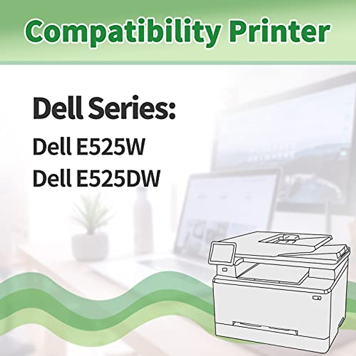 CAIRE Compatible Dell E525W E525DW E525 Toner Cartridge, Toner Cartridges Replacement for Dell E525W Color Laser Printer for 593-BBJX 593-BBJU 593-BBJV 593-BBJW (Black*2 Cyan Magenta Yellow, 5 Pack)