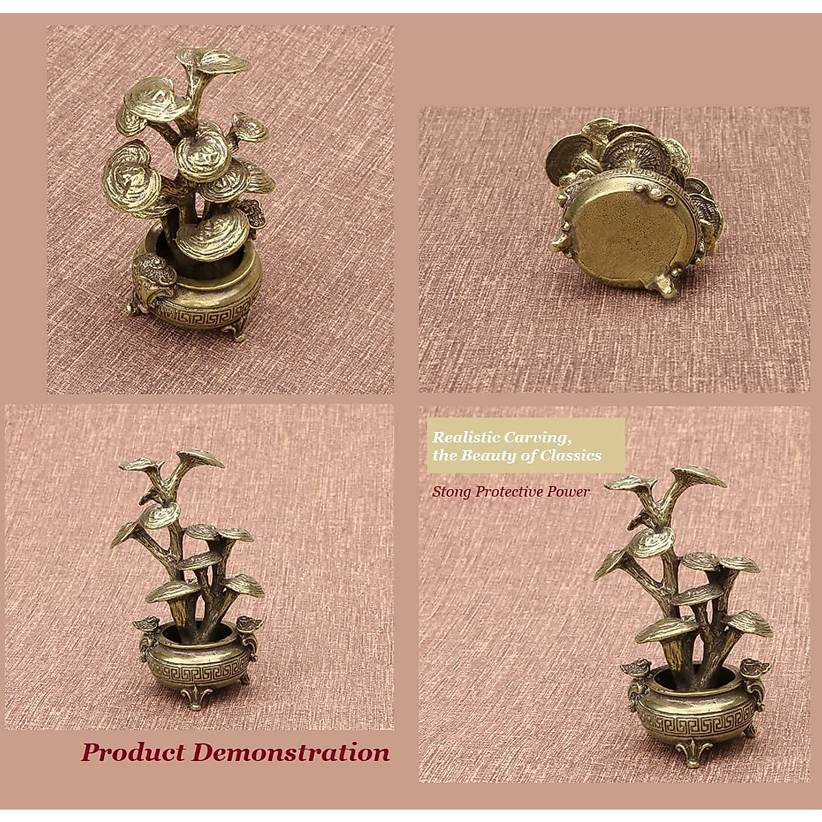LOTONJT Brass Statue Miniature Ganoderma Mushroom Bonsai Sculpture Fairy Herb Feng Shui Money Tree Garden Yart Art Retro Metal Statue Indoor Decor Tearoom Metaphysical Talisman Wealth Prosperity