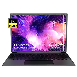 Windows 10 Laptop, 13.5" 3K (3000 x 2000) 3:2 IPS Display Celeron N4020 Quad Core, 6GB RAM 128GB SSD, Mini & Light Notebook PC, Backlit Keyboard, Webcam, Type C, Finger Print, Office