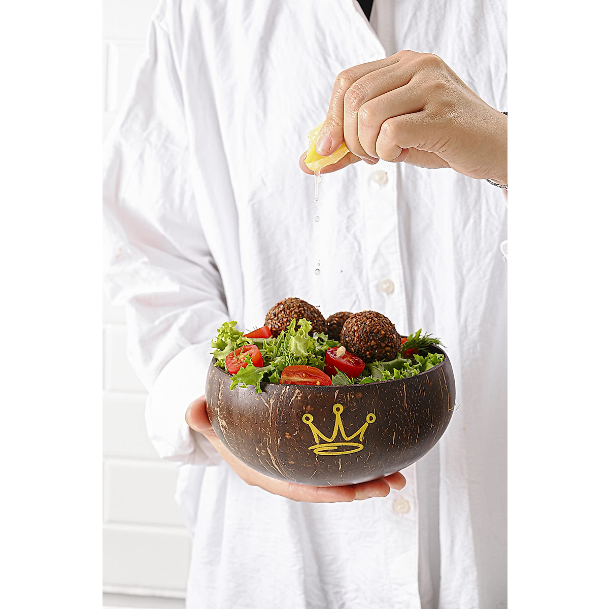 CocoNat Hand-painted Coconut Bowls with Spoon Set and No-Wobble Holders for serving Smoothies, 100% Natural - Durable - Eco Friendly, Handmade Organic Coconut Shells (Mermaid)