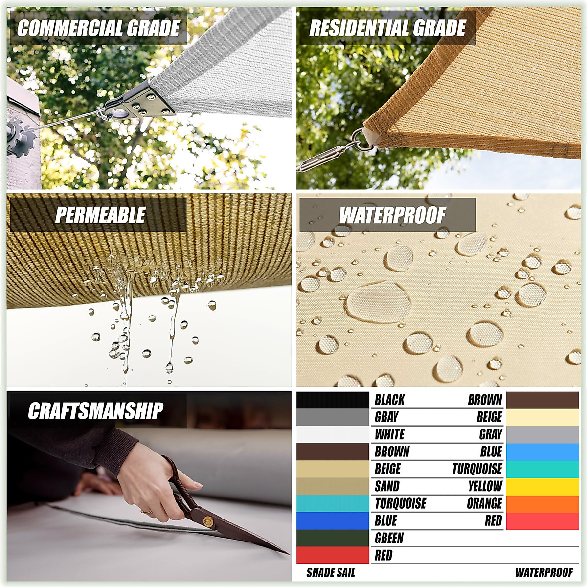 ColourTree 10' x 13' Sand Beige Sun Shade Sail Rectangle Canopy Awning Fabric Cloth Screen - UV Block UV Resistant Heavy Duty Commercial Grade - Outdoor Patio Carport - (We Make Custom Size)