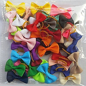 Chenkou Craft New 40pcs(20pairs) Puppy Yorkie Dog Hair Bow Pure Ribbon with Rubber Band 40mm Pet Grooming Products Mix Colors Varies Patterns Pet Hair Bows (Pure Ribbon Rubber Bow)