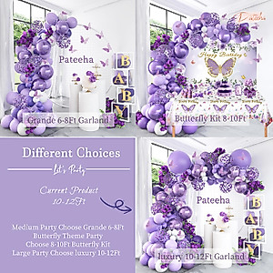 Pateeha Purple Balloon Arch Kit 145 Pcs Butterfly Baby Shower Decorations for Girl White Lavender Balloons Garland Metallic Purple Confetti Balloons for Birthday Party Decorations