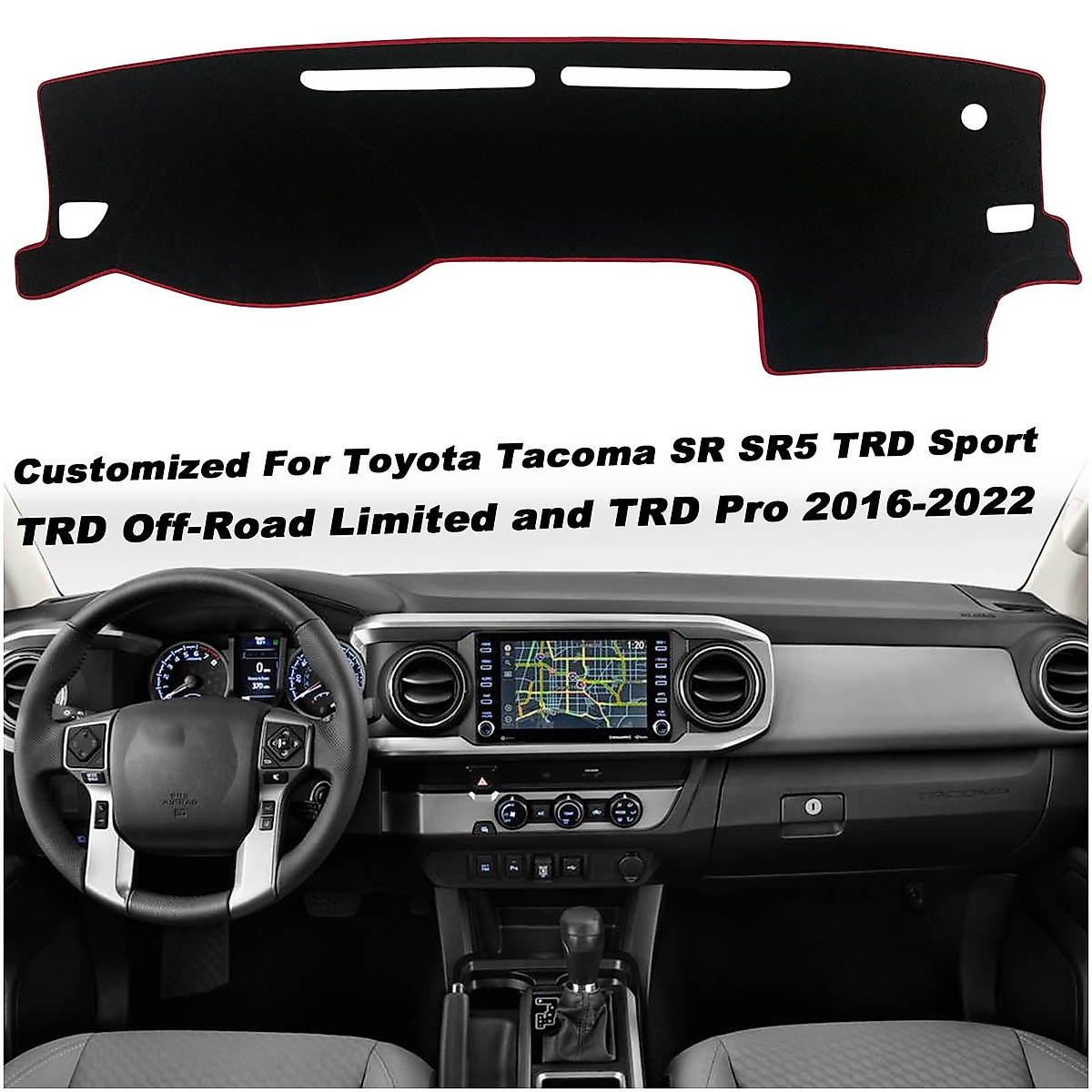KEEGTBOX Dash Mat Cover Custom Interior Center Console Compatible with Toyota Tacoma 2016 2017 2018 2019 2020 2021 2022 Dashboard mat Cover Accessories (Red Rim)