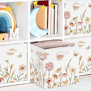 Clastyle 3 Pack Boho Flower Plants Kid Storage Bin Collapsible Large Butterfly Toy Basket for Clothes Book Gift Storage Box with Handle for Office Home Bedroom Nursery