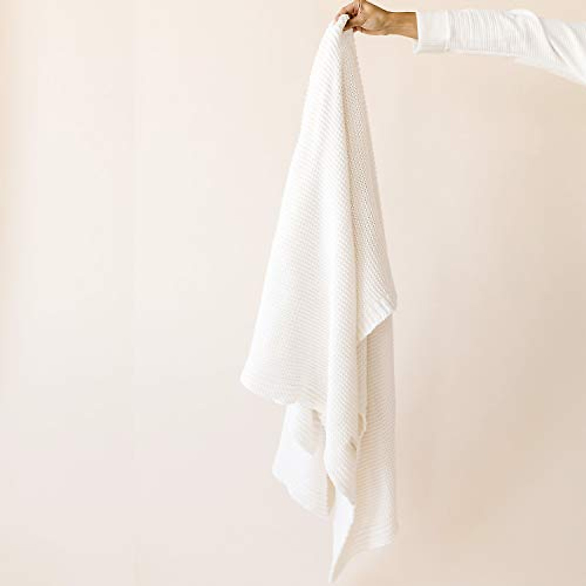 MakeMake Organics Organic Cotton Throw Blanket GOTS Certified Organic Knit Blanket Couch Bed Neutral Fall Colors Soft Cotton Throw Blanket Large (50x60, Ivory White)