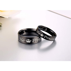 Global Jewelry His Princess Her Prince Titanium Stainless Steel Wedding Band Set Anniversary Engagement Promise Ring