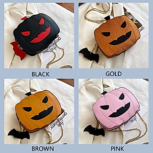 YYSS, Halloween Pumpkin Crossbody Bags Women Novelty Devil Shoulder Chain Purse Bat ornament Fashion PU Trick or Treat Shoulder Handbag Creative Cute bag with Drawstring Candy Bag (Brown), m