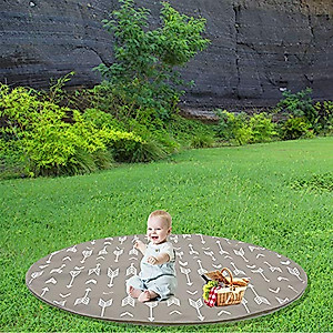 51" Multi-Purpose Waterproof Baby Splat Mat for Under High Chiar, Portable Play Mat for Toddler, Non-Slip Floor Splash Mat and Table Cloth (Beige Arrow)