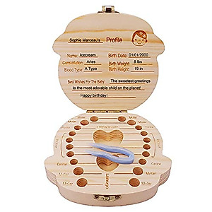 Baby Tooth Box Keepsake for Girls,Wooden Tooth Storage and Saver Box for Lost Teeth Children,Newborn Baby Birthday and Shower Gift