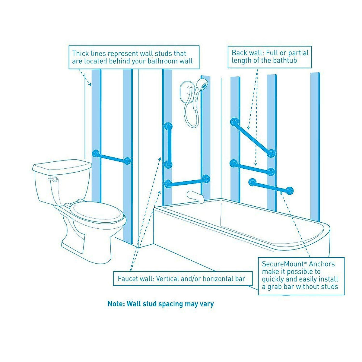 2 Pack 40 Inch Shower Grab Bar, ZUEXT SUS304 Stainless Steel Chrome Bathroom Grab Bar Handle, Shower Balance Bar, Safety Hand Rail Support, Handicap Elderly Senior Assist Bath Handle(1.25" Diameter)