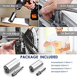 URGENEX Universal Socket Wrench Set (11-32mm 7-19mm) Professional Sockets Tools Multi-function Wrench Repair Kit with Power Drill & Ratchet Wrench Adapter Chrome Vanadium Steel (4PCS)